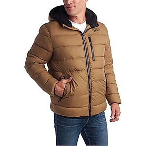 Reebok Men's Winter Jacket - Heavyweight Quilted Puffer Parka Coat - Ski Jacket for Men, Sherpa Lined Hood (S-XL), Size Medium, Taupe