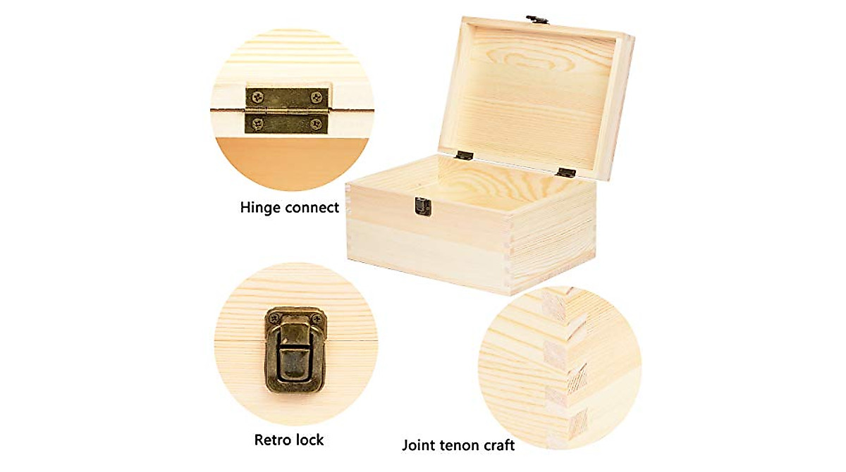 Extra Large Unfinished Pine Wood Box for DIY Crafts & Storage