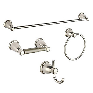 BGL 4-Piece Bathroom Accessory Set Brushed Nickel Bathroom Hardware Set 24 Inches Adjustable Towel Bar Towel Ring Paper Holder Robe Hook