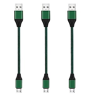Short Micro USB Cable 3Pack 0.5FT/6inch Android Durable Premium Nylon Braided Fast Charging Sync Cord for Car,Power Banks,Roku TV Stick,4K Fire TV Stick,Chromecast,Samsung LG Phone Portable Charger
