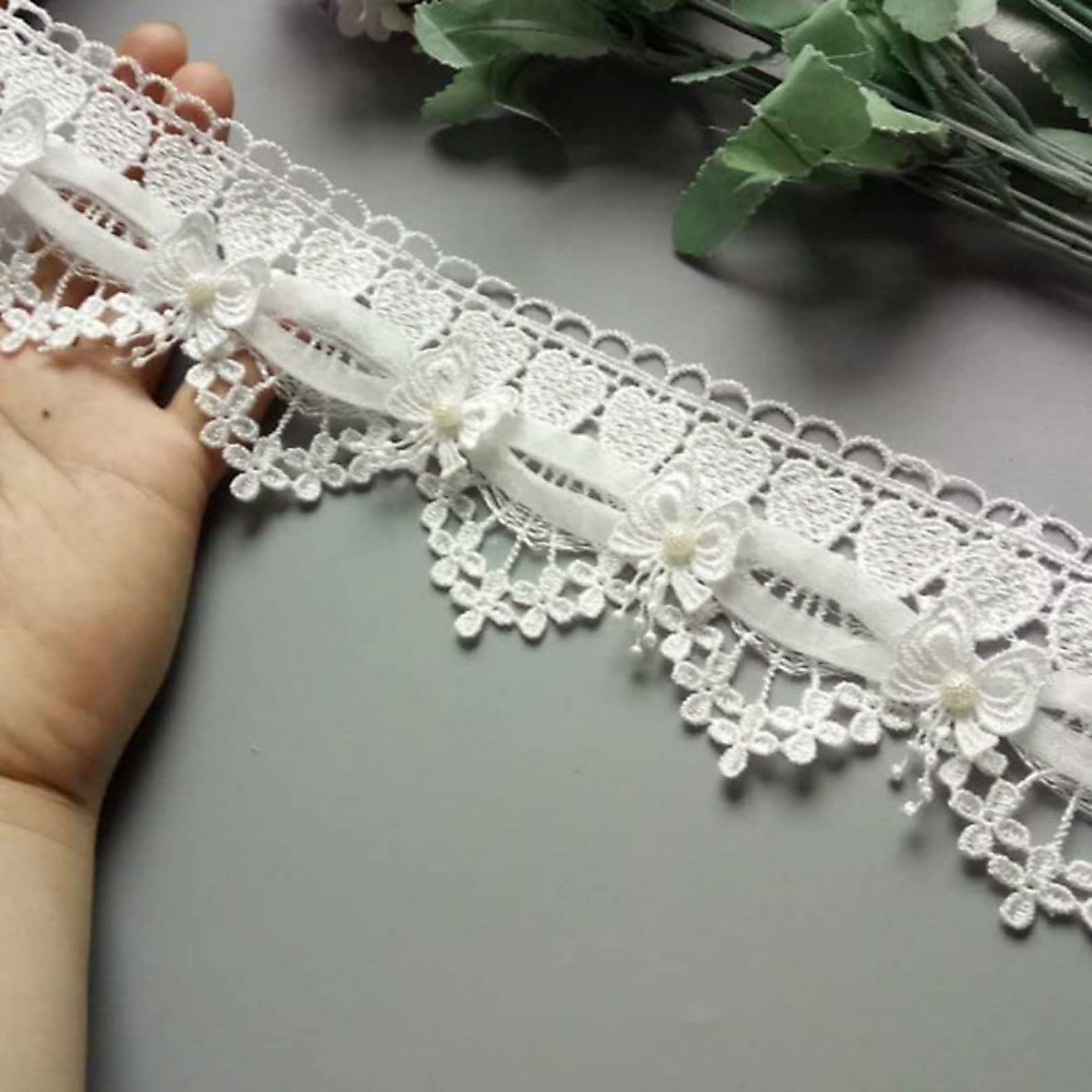 1 Yard White Lace Trim Fabric Bow-Knot Pearl Embroidered Lace Ribbon Handmade DIY Sewing Supplies Craft Clothes Decoration