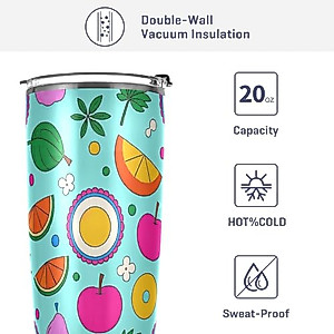 HXshaoye summer colorful fruit leaf Stainless Steel travel coffee cup with Lid and Straw coffee mug insulated for coffee safe straw tumbler 20oz vaso para agua 20oz