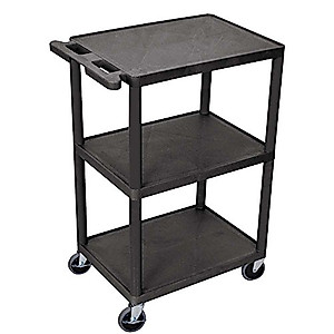 Luxor Multipurpose Three Shelves Structural Foam Plastic Storage Utility Cart - Black