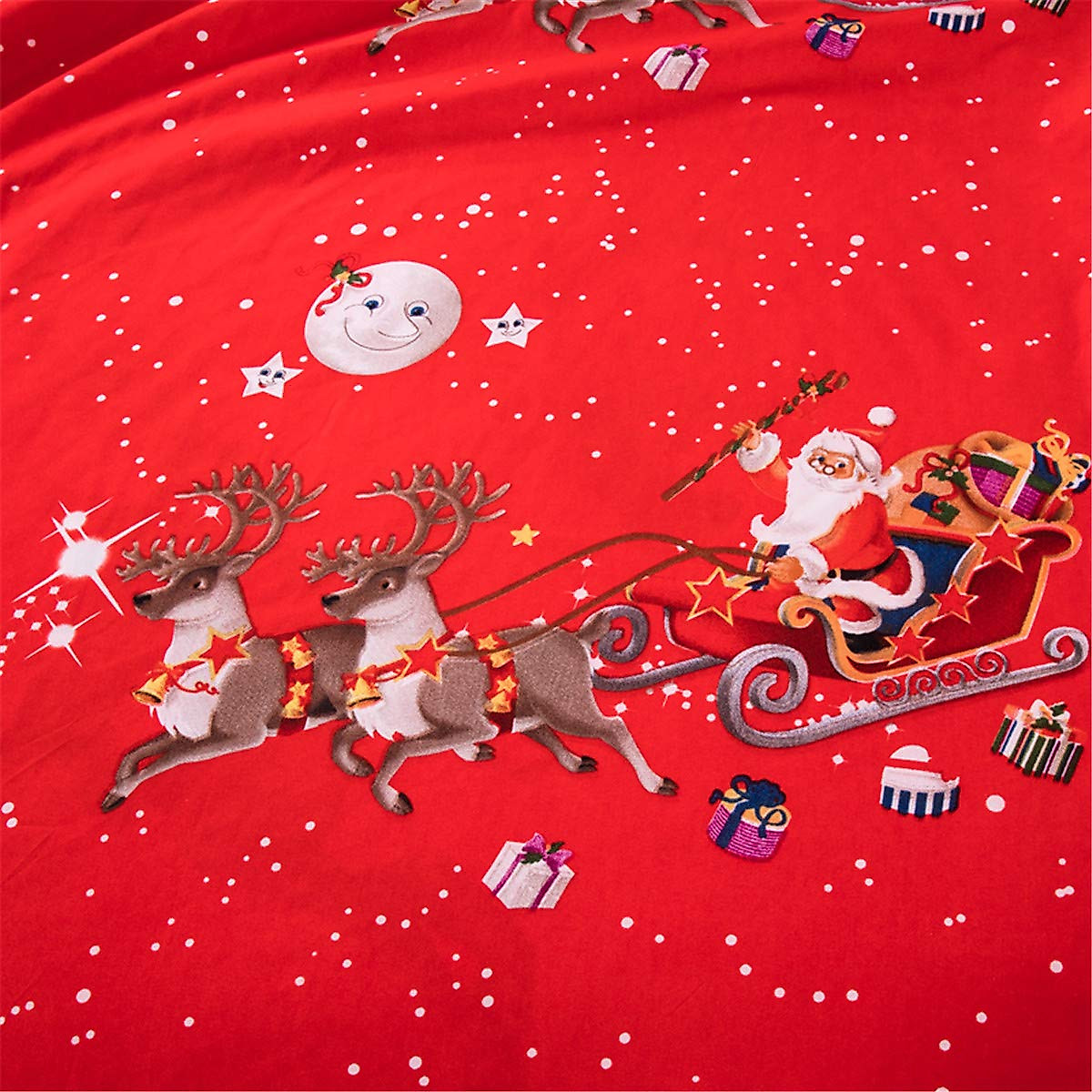 WONGS BEDDING Christmas Duvet Cover Twin Size, Reversible Santa Claus Elk Pattern Duvet Covers with Zipper Closure for Kids Teens Adults, Soft Microfiber Red Christmas Duvet Bedding Set (Red, 2PC)