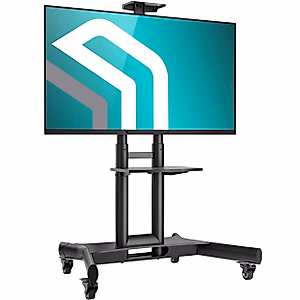 ONKRON Mobile TV Stand with Wheels Rolling TV Stand for 40-70 Inch LED LCD Flat or Curved Screen TVs up to 100 lbs - Height Adjustable TV Cart with Shelves - Portable TV Stand (TS1551) Black