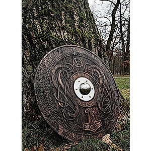 Kasmiartgallery Medieval Viking Shield with Carved Norse Runic Ornaments Shield Celtic Ornament Green