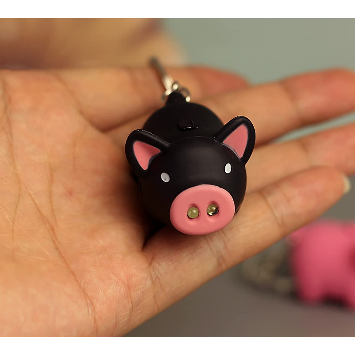 YYaaloa 3pcs Piggy Design Keychains Led Keychains Flashlight Sound Rings Creative Kids Toys Pig Cartoon Sound Light Key chains with key rings