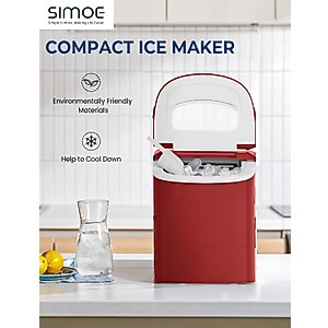SIMOE Electric Ice Maker Machine for Countertop, 26-1/2 LBS/24 H Ice Making Machine with 9 Ice Cubes Ready in 6 Min, Portable Ice Cube Machine with Scope & Basket (Red)