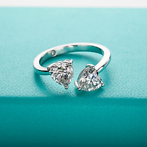 AnuClub Adjustable Moissanite Heart Statement Ring 2cttw D Color Lab Created Diamond 14K Gold Plated Sterling Silver Unique Eternity Wedding Promise Anniversary Band Ring, Christmas Gift for Women