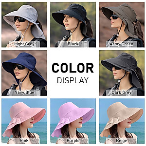 ZEXIAN Womens Sun Hat UPF 50+ Wide Brim and Ponytail Hole, Hiking Safari Hat with Neck Flap (Dark Grey)