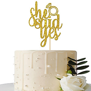 Gold Glitter She Said Yes Cake Topper - for Engagement/Bridal Shower/Wedding Shower/Proposal/Bachelorette Party Decorations