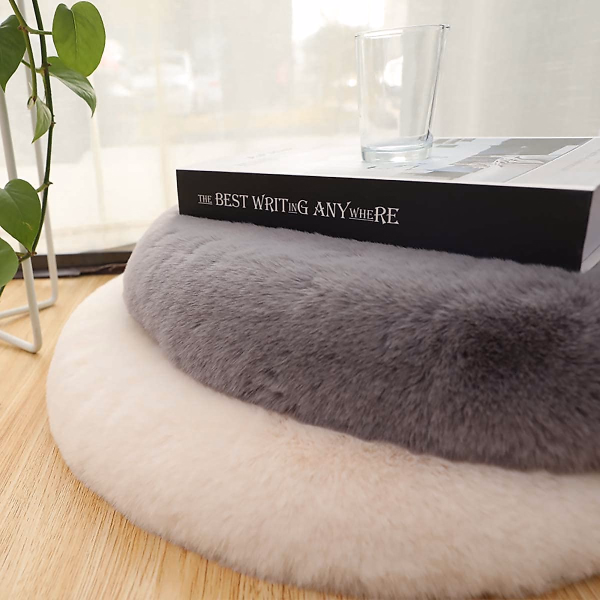 Jhorxa Memory Foam Seat Cushion, Round Floor Cushion, Soft Faux Fur Seat Cushion for Office Chair, Multicolors 18 x 18 Inch