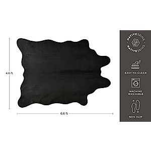 NativeSkins Faux Cowhide Rug Large (4.6ft x 6.6ft) - Black Midnight Cow Print Area Rug with No-Slip Backing