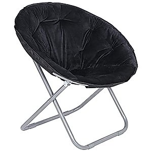 ZenStyle Faux Fur Saucer Chair, Folding Chair Soft Lounge Chair, Portable Moon Chair for Bedroom, Dorm Rooms, Apartments, Lounging, Garden and Courtyard, Black