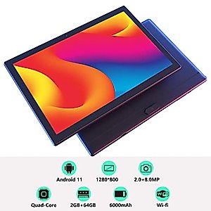 Android Tablet 10 Inch Tablet, 64GB Storage Tablets, Android 11 Tablet, 512GB Expand, 8MP Camera, Quad-Core Processor 2GB RAM WiFi 6000MAH Battery 10.1'' IPS HD Touch Screen Google Tableta (Black Tab)