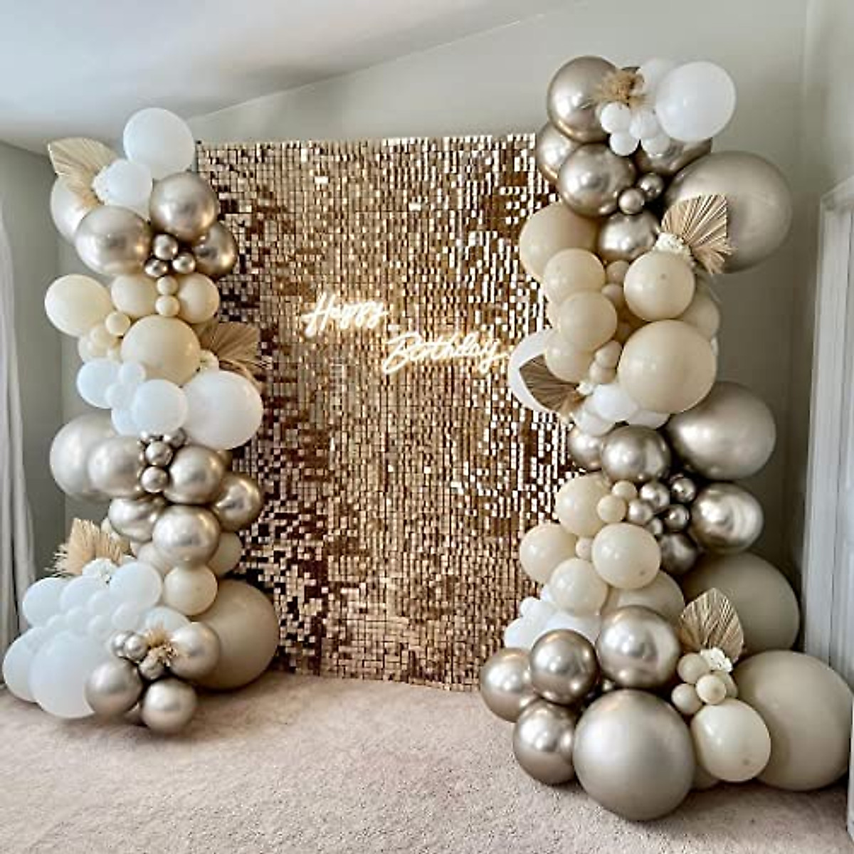 Enanal 150pcs Sand White Balloon Garland Arch Kit, Sand White and Chrome Champagne Gold Balloons for Birthday Wedding Engagement Baby Shower Boho Party Decorations (Sand White)