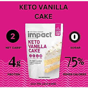 Impact Keto Vanilla Cake Mix – Sugar Free Keto Diet Friendly Baking Mix – 2 Net Carb, Non-GMO, Easy to Bake Keto Dessert & Healthy Delicious, Moist and Fluffy Cake – 10.6oz Pouch
