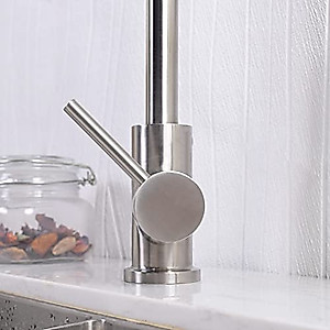 Trywell Single Hole Kitchen Faucet Prep Bar Sink Tap One Handle Lever Brushed Solid Stainless Steel 360 Rotating Gooseneck Cold Hot Mixer Water