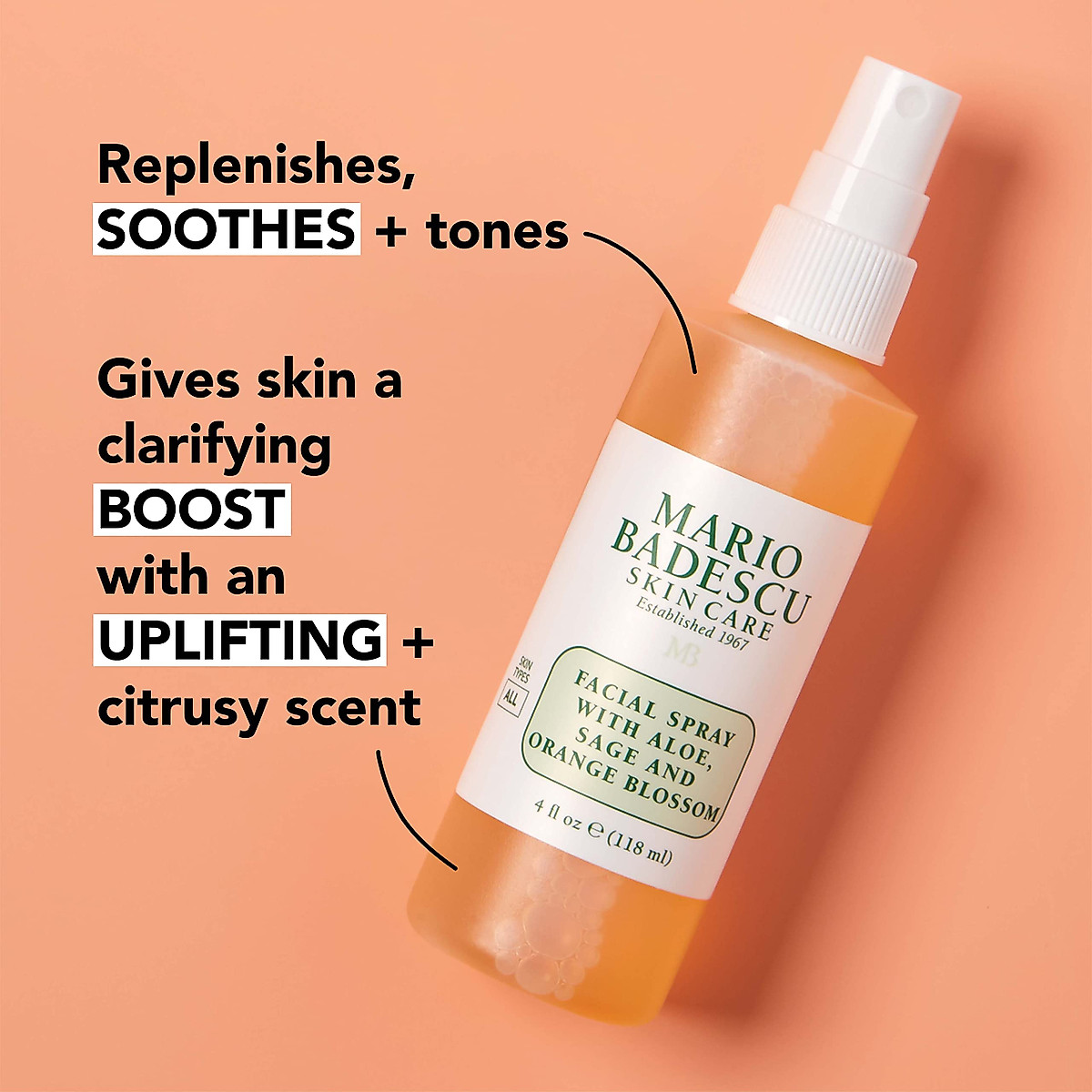 Mario Badescu Facial Spray with Aloe, Sage and Orange Blossom for All Skin Types | Face Mist that Hydrates & Uplifts | 8 FL OZ