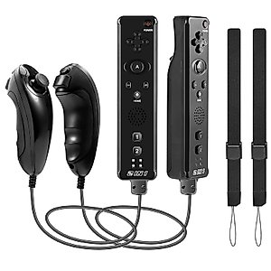 MODESLAB Motion Plus Wii Remote with Nunchuck, 2 Packs Wii Remote Controller Joystick Gamepad Replacement Compatible with Nintendo Wii Wii U