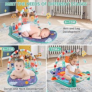 Baby Gym Play Mat, Kick and Play Piano Gym Mat for Infants, Tummy Time Mat Activity Center with Mirror for Newborn Toys 3-6-9 Months(Green)