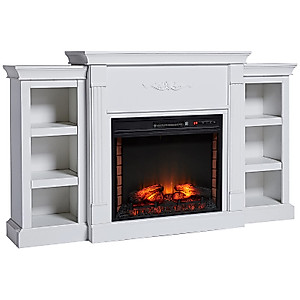 HOMCOM 70" W x 15.75" H Electric Fireplace Mantel TV Stand, Media Console Center Cabinet with 6 Shelves and Remote Control, Cream White