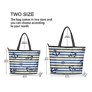 QMXO Sea Anchor Stripe Blue Handbags and Purse for Women Tote Bag Large Capacity Top Handle Shopper Shoulder Bag