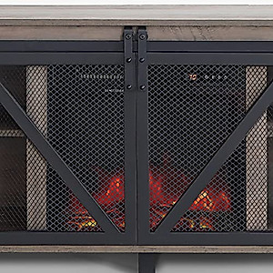 ENSTVER 58 Inch TV Stand Console W/Sliding Barn Door for TVs up to 65",with Fireplace and Remote Control,Grey(Log Set)