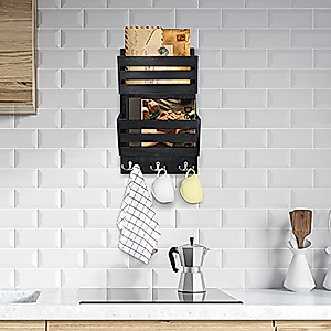 Unistyle Rustic Mail Organizer Wall Mount with 4 Key Hooks,Mail Holder Wall Mounted，Hanging Mail Organizer,Letter Holder for Wall,Key Hanger for Letter, Magazines, Keys, Dog Leashes