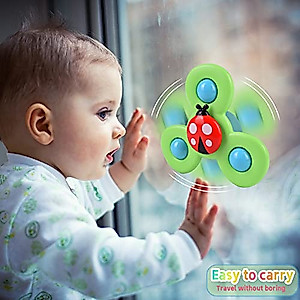 Suction Cup Spinner Toy for Baby 1 2 Year Old , 3PCS Spinner Sensory Toys for Toddlers 1 3, Cartoon Baby Fidget Spinners Toys 12 Months Kids, High Chair/Dining Table/Window/Travelling (Colorful)