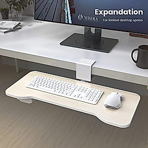 Keyboard Tray Under Desk,360 Rotating Keyboard&Mouse Tray with Drawer,Yikola Desk Extender Adjustable C-Clamp, Ergonomic Platform Tray Under Table,No Drilling Install 23.54'' x 9.8''in-Oak Pattern…