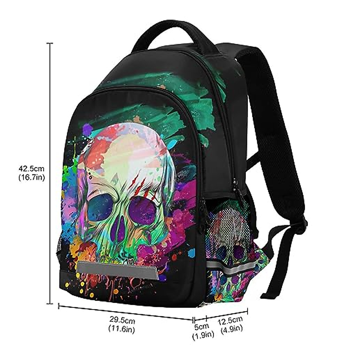 Sletend Printed Backpacks for Boys and Girls Skull Oil Painting Safety Student School Bag with Night Reflective Strip, Kids Backpack for Elementary Primary Middle School Student School Bag