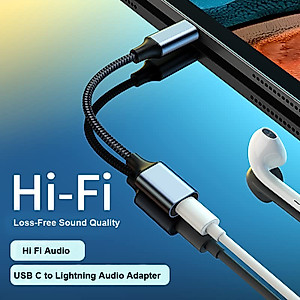 USB C to Lightning Audio Adapter Cable, USB Type C Male to Lightning Female Headphones Cable Converter Fit with iPad Pro 2020/2021, Galaxy S23 S22 S21, Pixel 7 6 5XL 4XL 3, MacBook (Not for Charging)