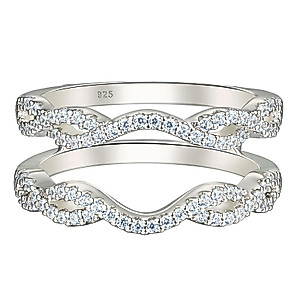 Wuziwen Sterling Silver Women's Ring Guard Enhancer for Engagement Rings Wedding Band CZ Size 6.5