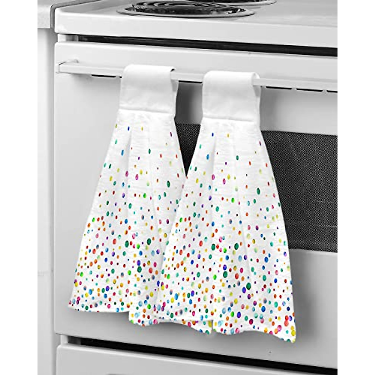 Colorful Texture Kitchen Towels with Hanging Loop 2 Pack, Absorbent Hand Towels for Bathroom, Gradient Watercolor Polka Dot White Hand Kitchen Towel Tea Bar Dish Cloths Tie Towel 18"x14"