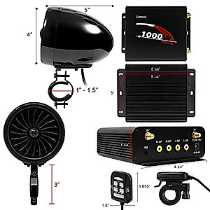 GoHawk TJ4-Q 1000W 4 Channel Amplifier 4" Full Range Waterproof Bluetooth Motorcycle Stereo Speakers Audio System AUX USB SD Radio for 1-1.5" Handlebar Harley Touring Cruiser ATV