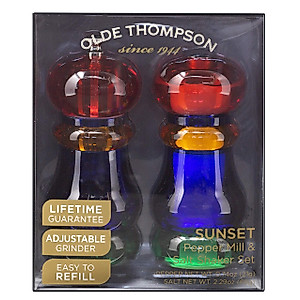 Olde Thompson 5.5" Sunset Fiesta Salt Shaker & Pepper Mill Set, Adjustable Pepper Grinder