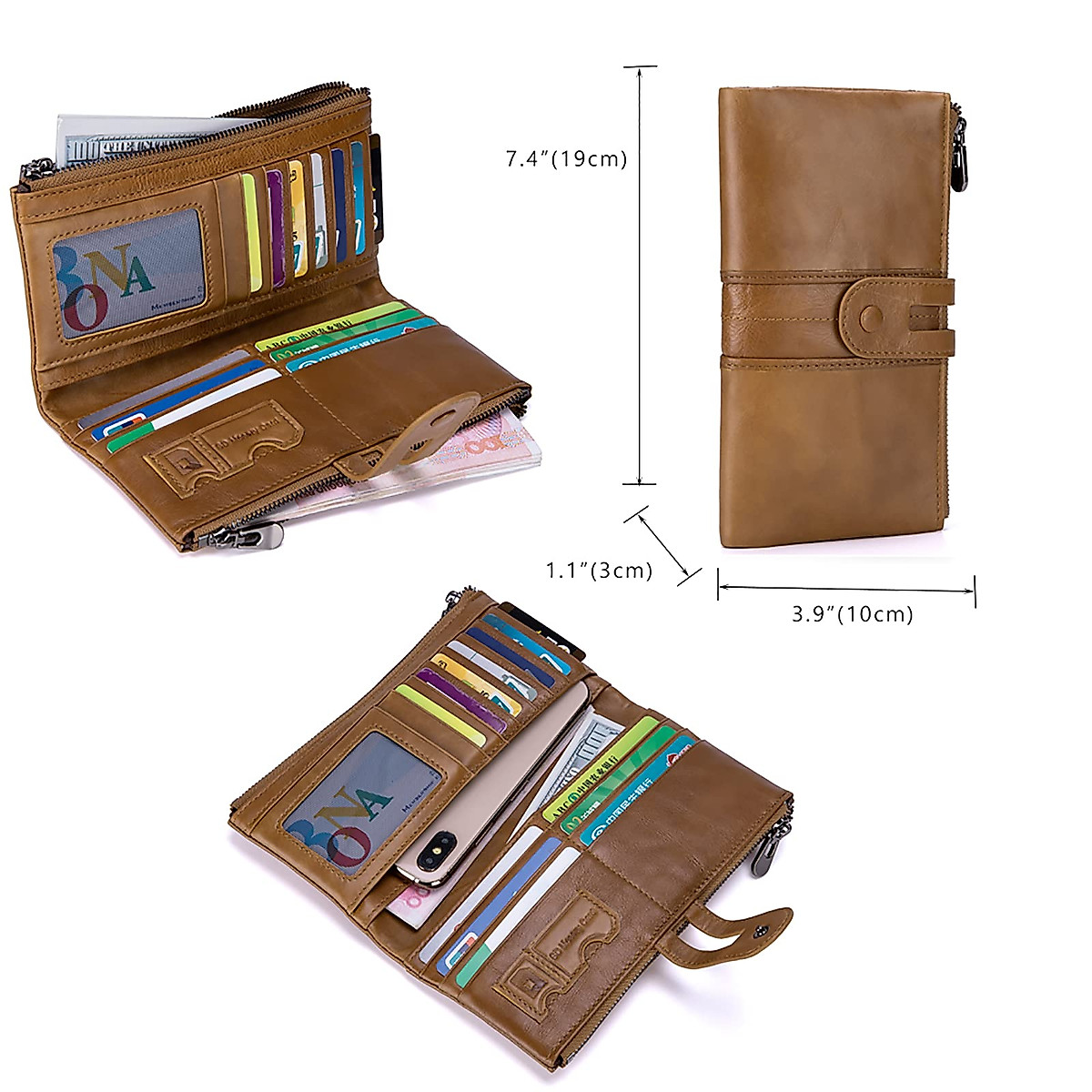 myfriday Women's RFID Blocking Genuine Leather Wallet, Bifold Long Clutch Wallet Money Clips Ladies Card Holder Purse