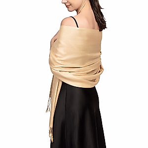 Achillea Soft Silky Solid Pashmina Shawl Wrap Scarf for Wedding Bridesmaid Evening Dress … (Champagne)