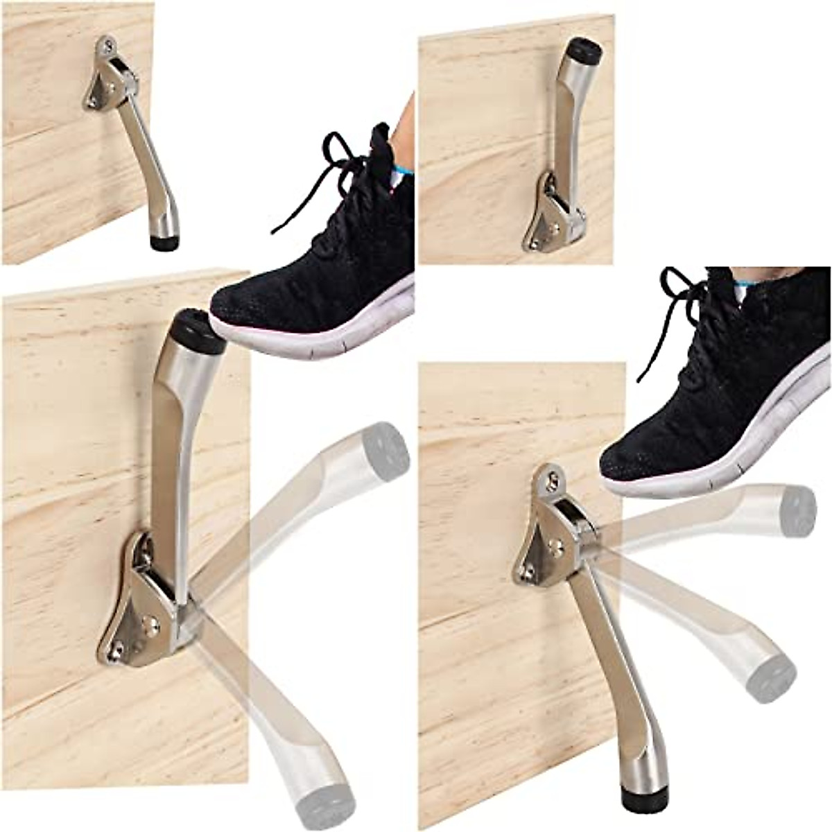 4 Packs Kickdown Door Stop for Heavy Door Garage Door with Rubber Tip and Spring Lever Metal Kickstand Door Stopper Hinge