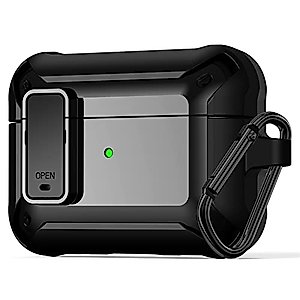 Samtec Airpod Pro 2 Case Cover 2022 with Secure Lock Clip, Military Armor Series Full-Body Rugged Hard Shell for Men Women with Keychain，Shockproof Protective Case for AirPod Pro 2nd Generation,Black