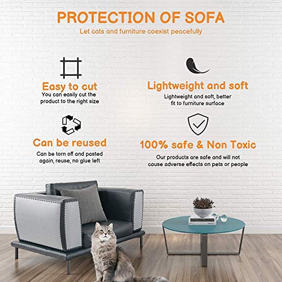 Cat Scratch Furniture Protector, 8 - Pack Cat Scratch Deterrent for Furniture, Couch Protector from Cat Claws, Anti Cat Scratch Protector, Twist Pins (Included)
