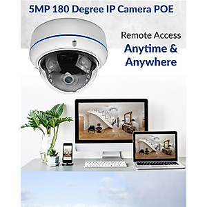 HD 5MP 4MP PoE IP 180 Degree Wide Angle Dome CCTV Security Camera 1.7mm Fisheye Lens Outdoor/Indoor H.265 with Mic/Audio Night Vision Surveillance Network Camera