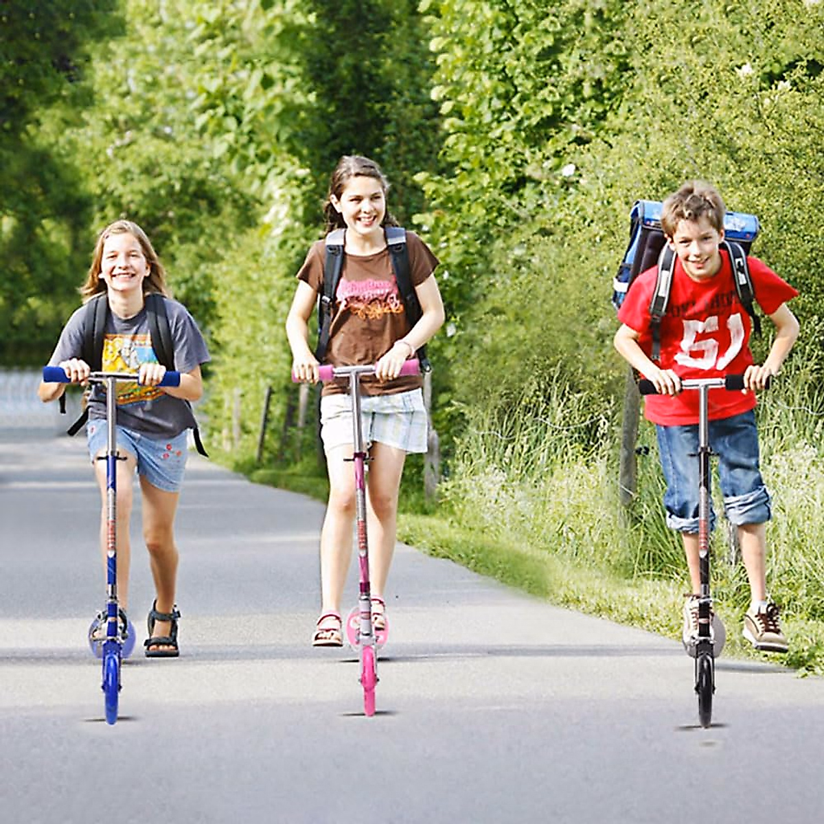 ChromeWheels Kick Scooter, Deluxe 8" Large 2 Light Up Wheels Wide Deck 5 Adjustable Height with Kickstand Foldable Scooters, Best Gift for Age 9 up Kids Girls Boys Teens, 180 lbs Weight Limit, Black