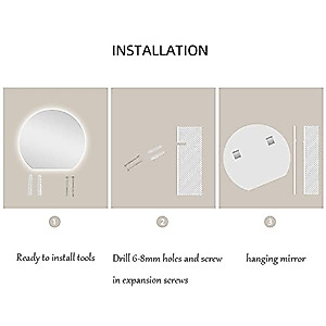 TOCTUS Bathroom LED Mirror, Wall Mount Mirror with Lights, 19inch/50cm, Backlit, LED Illuminated, Dimmable, Semicircle, Wall Decoration, Frameless, Energy Efficient (Size : 80cm/31in)