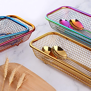 QOBIMOON Stainless Steel Utensil Drying Rack/Chopsticks/Spoon/Fork/Knife Drainer Basket Set of 2 Flatware Storage Drainer Silverware Cutlery Basket Flatware Organizers-Blue