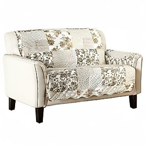 Great Bay Home Patchwork Scalloped Printed Furniture Protector Stain Resistant Loveseat Cover (Loveseat, Taupe)