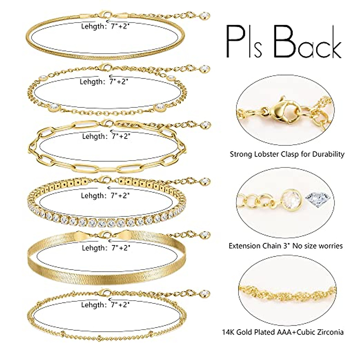Gold Bracelets Sets for Women Girls, 14K Real Gold Plated Dainty Beaded Layered Bracelets, Simple Chain Tennis Bracelets Pack with Zirconia, Jewelry Gifts.