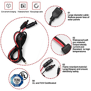10Ft Solar Panel Connector to DC8mm Adapter Extension Cable, 16AWG Heavy Duty Wire Solar Connector for Portable Backup Power Station Solar Generator