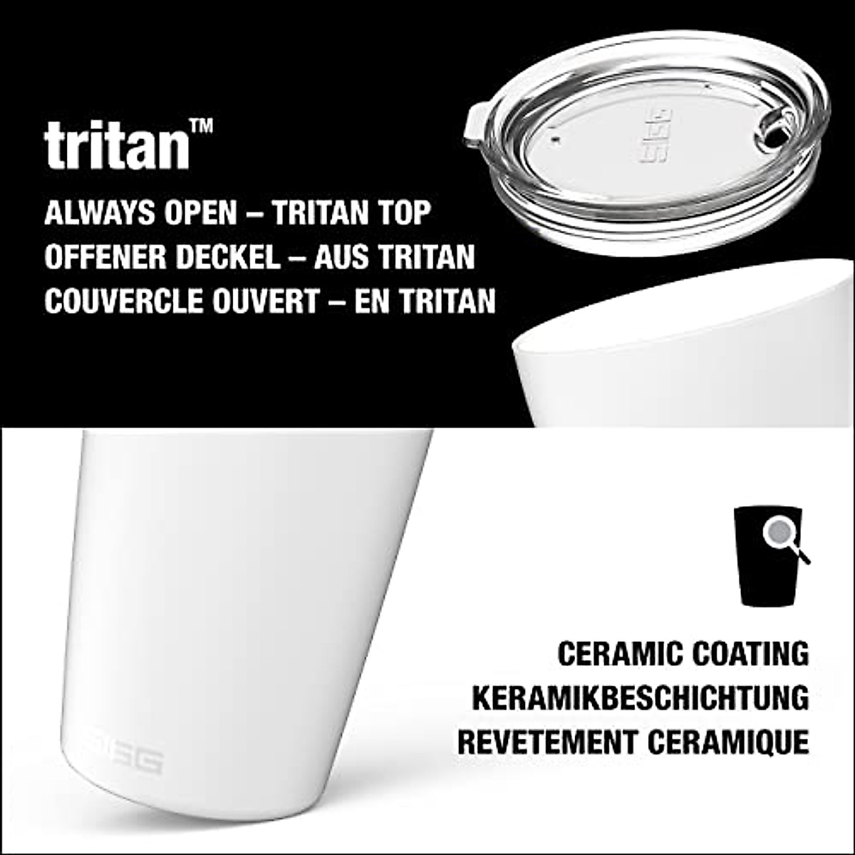 SIGG - Insulated Coffee Cup - Travel Mug Neso Pure Ceram - Dishwasher Safe - BPA Free - 18/8 Stainless Steel - White - 10 Oz